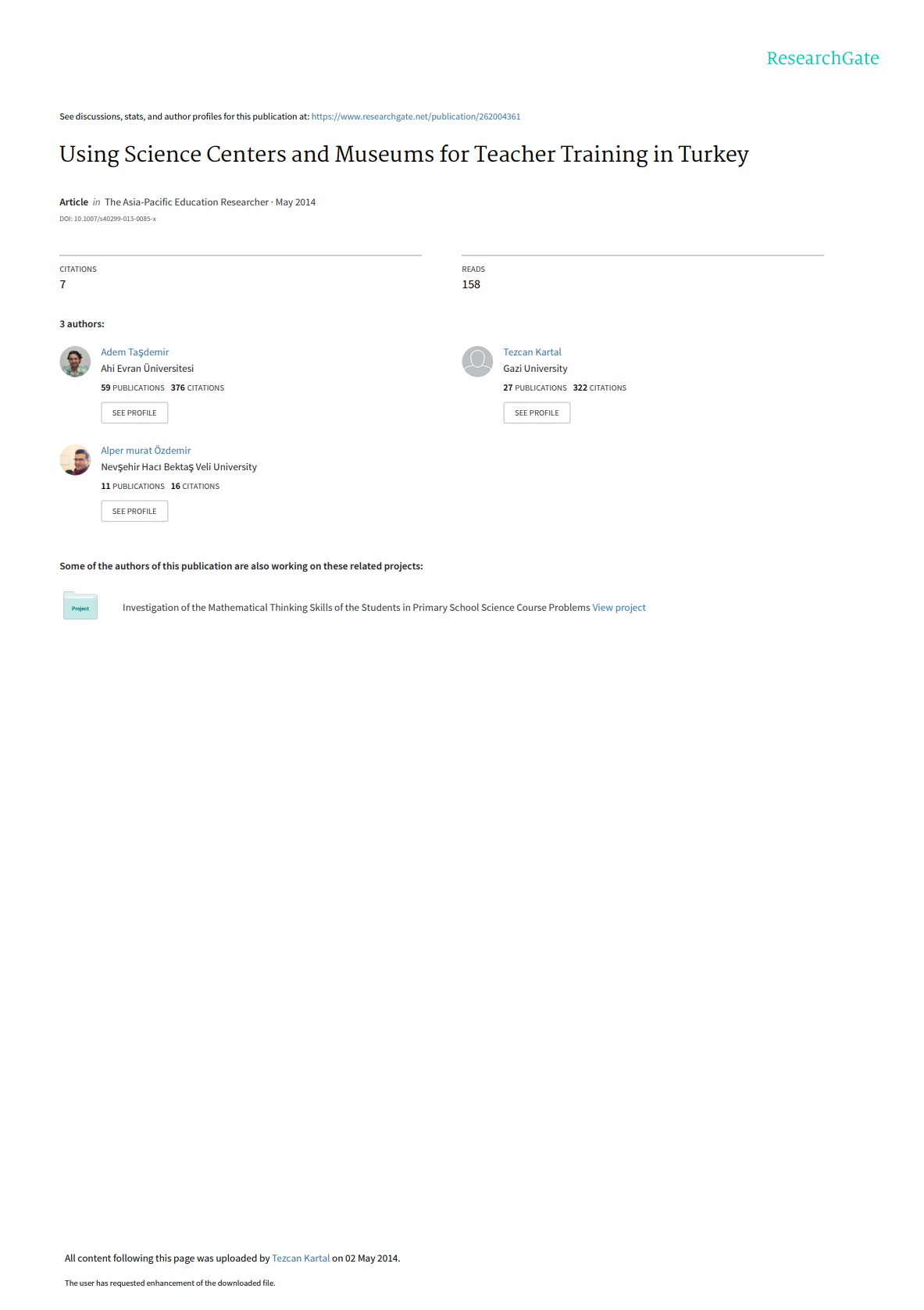 Using Science Centers and Museums for Teacher Training in Turkey - Red ...